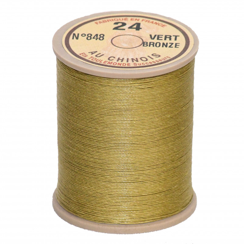 Fil de lin Au chinois retors glacé n°16 coloris Vert bronze - 265 mètres