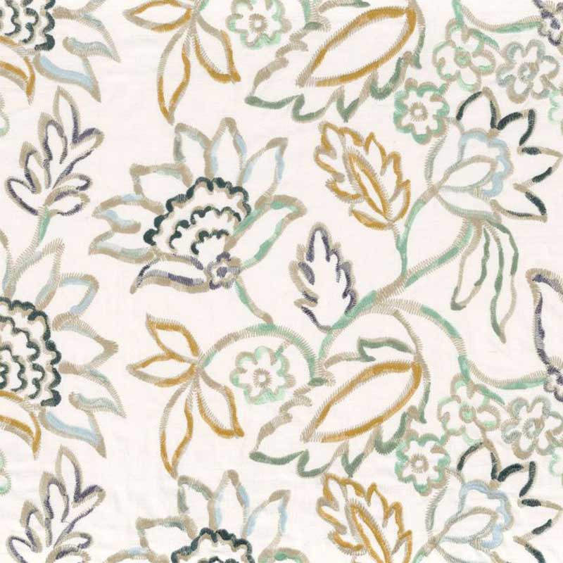 Tissu brodé Aix-en-Provence azur Camengo | Artapisserie.fr